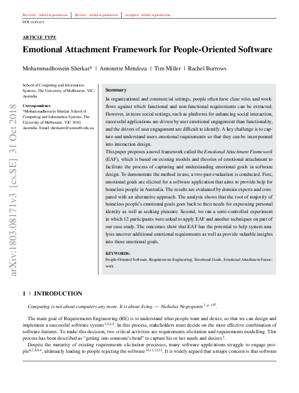 (PDF) Emotional Attachment Framework for People-Oriented Software