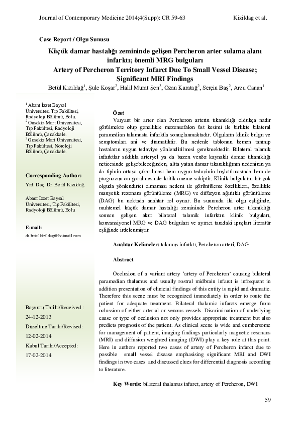 (PDF) Artery of Percheron territory infarct due to small vessel disease ...