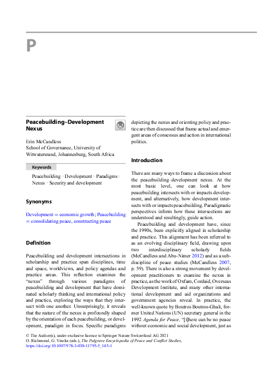 (PDF) Peacebuilding–Development Nexus