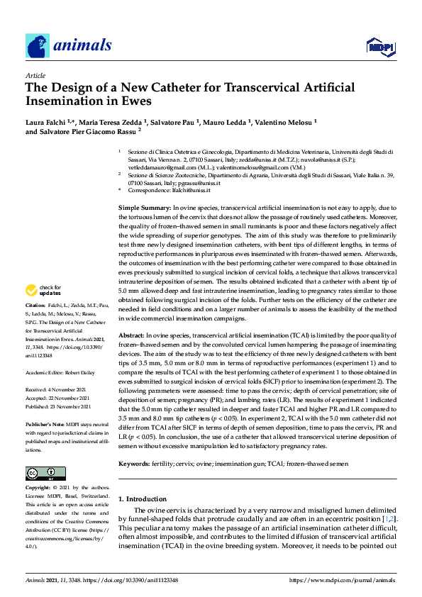 (PDF) The Design of a New Catheter for Transcervical Artificial Insemination in Ewes