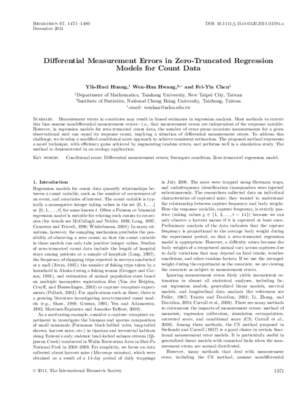 (PDF) Differential Measurement Errors in Zero-Truncated Regression Models for Count Data