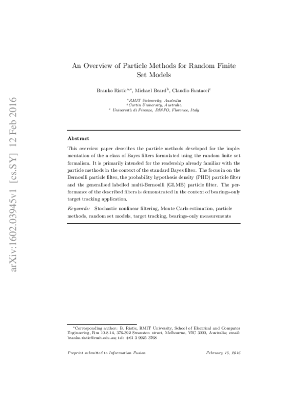 (PDF) An overview of particle methods for random finite set models