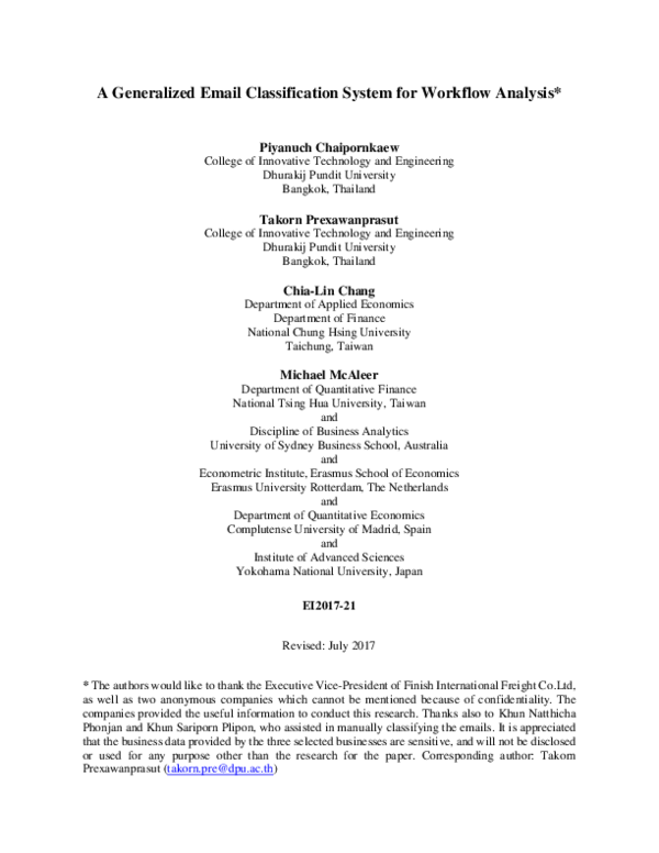 Pdf A Generalized Email Classification System For Workflow Analysis