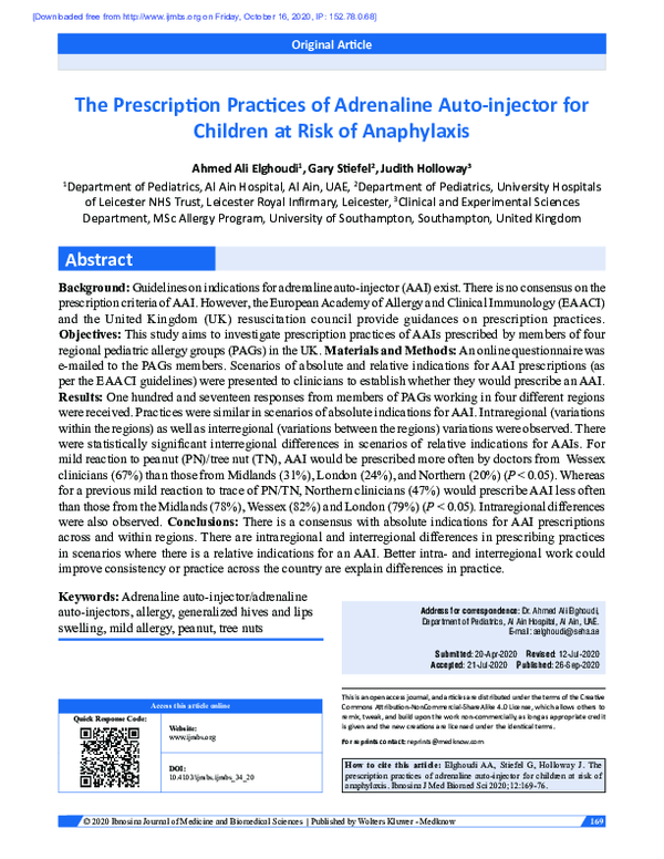 (PDF) The prescription practices of adrenaline auto-injector for ...