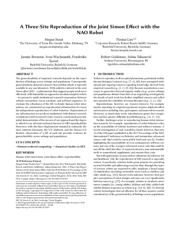 (PDF) A Three-Site Reproduction of the Joint Simon Effect with the NAO ...