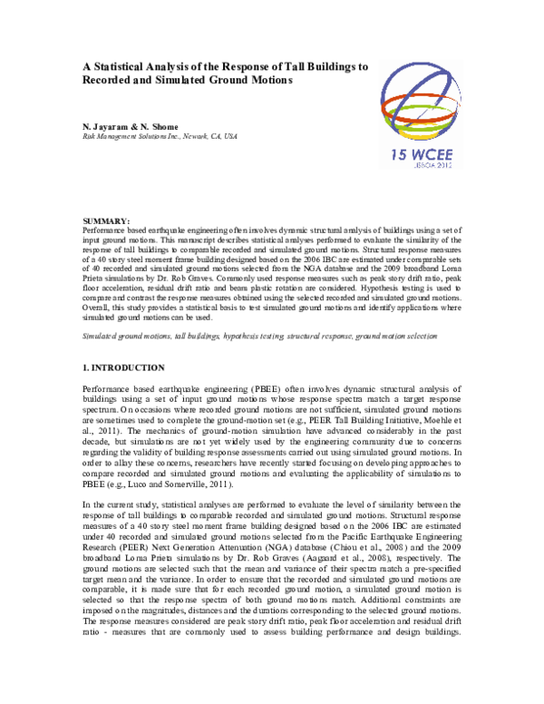 (PDF) A Statistical Analysis of the Response of Tall Buildings to ...