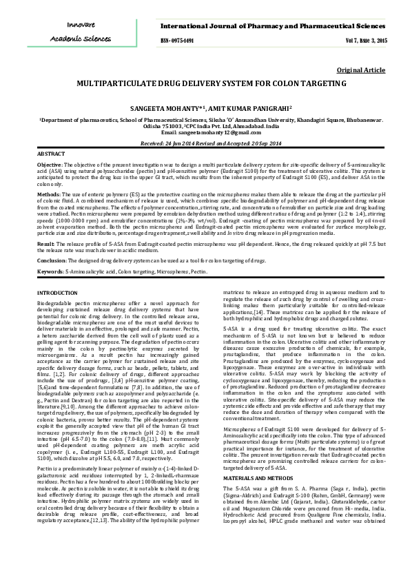 (PDF) Multiparticulate Drug Delivery System for Colon Targeting