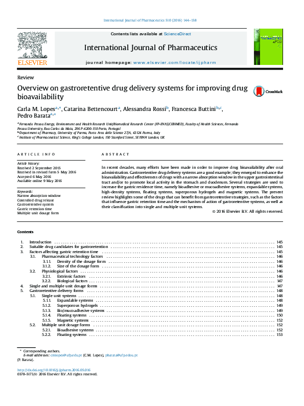 (PDF) Overview on gastroretentive drug delivery systems for improving ...