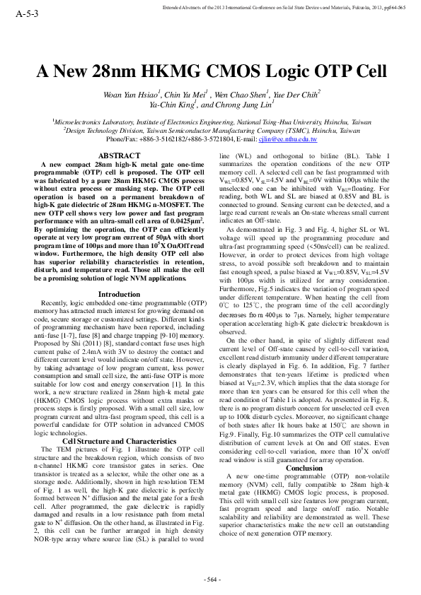 (PDF) A New 28nm HKMG CMOS Logic OTP Cell