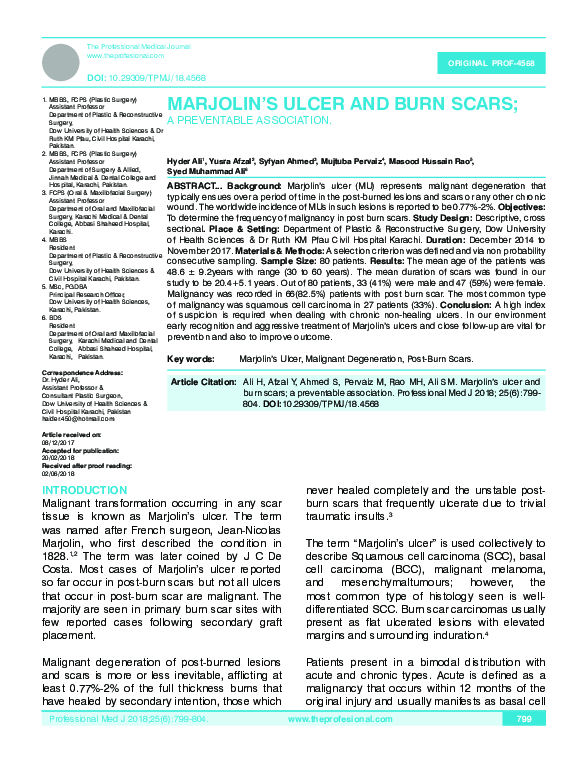 (PDF) Marjolin’s Ulcer and Burn Scars