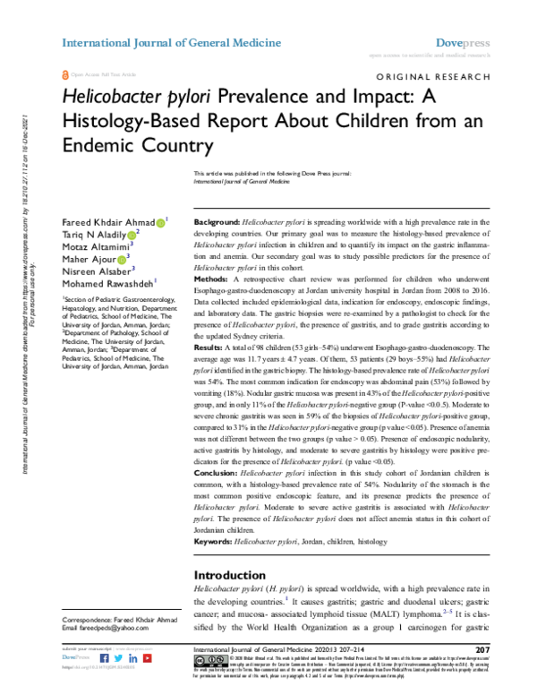 (PDF) Helicobacter pylori Prevalence and Impact: A Histology-Based ...