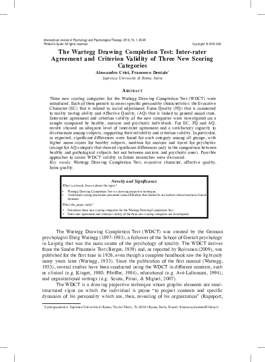 (PDF) The Wartegg Drawing Completion Test: Inter-rater Agreement and ...