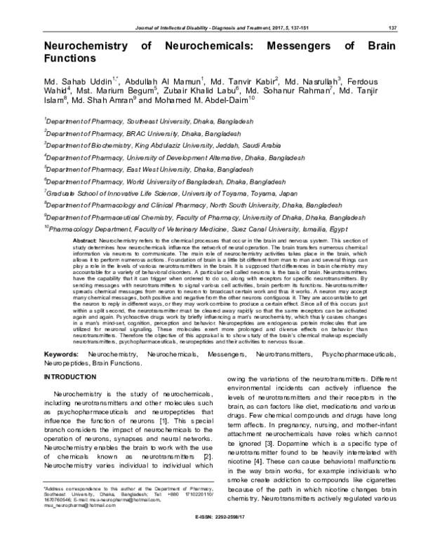 (PDF) Neurochemistry of Neurochemicals: Messengers of Brain Functions