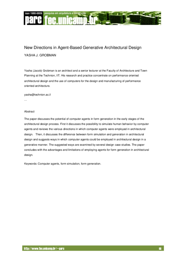 (PDF) New directions in agent-based generative architectural design