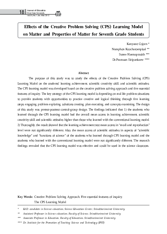 (PDF) The CPS Learning Model Effects of the Creative Problem Solving ( CPS ) Learning Model on ...