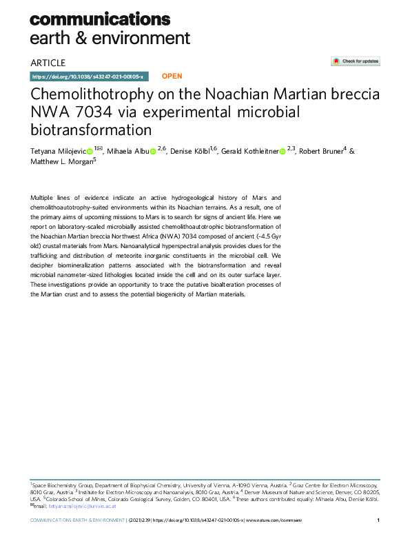 (PDF) Chemolithotrophy on the Noachian Martian breccia NWA 7034 via ...