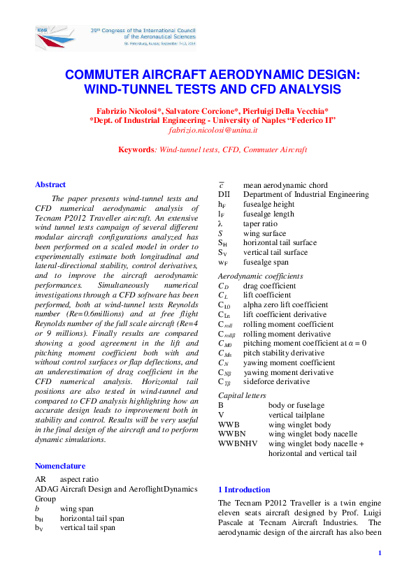 (PDF) Commuter Aircraft Aerodynamic Design : Wind-Tunnel Tests and CFD ...
