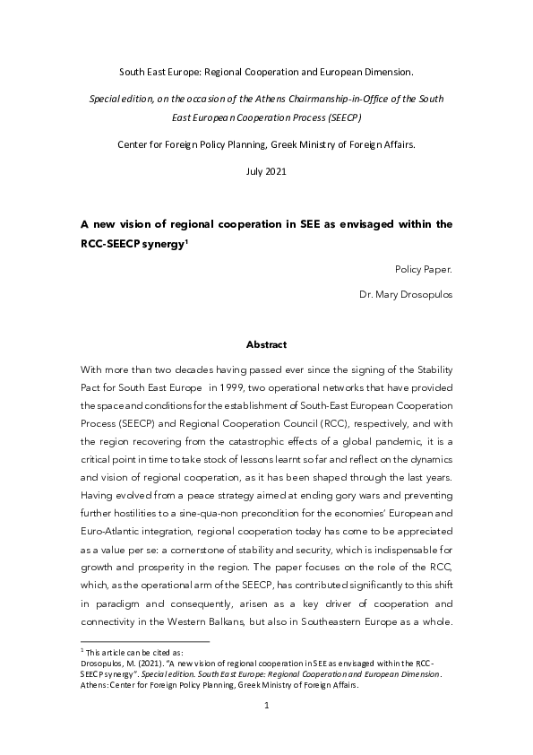 (PDF) A new vision of regional cooperation in SEE as envisaged within ...