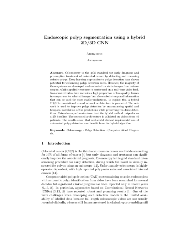 Pdf Endoscopic Polyp Segmentation Using A Hybrid 2d3d Cnn