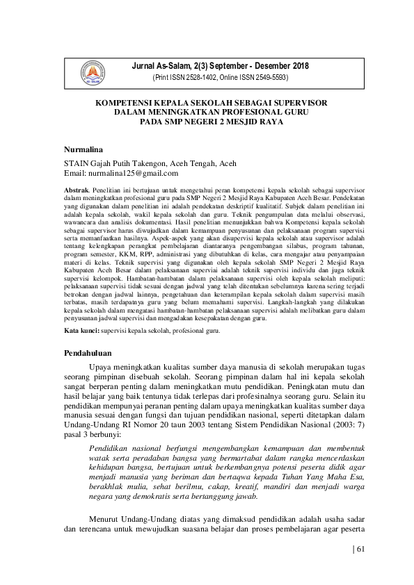 (PDF) Kompetensi Kepala Sekolah Sebagai Supervisor Dalam Meningkatkan Kinerja Guru Di SD Negeri ...
