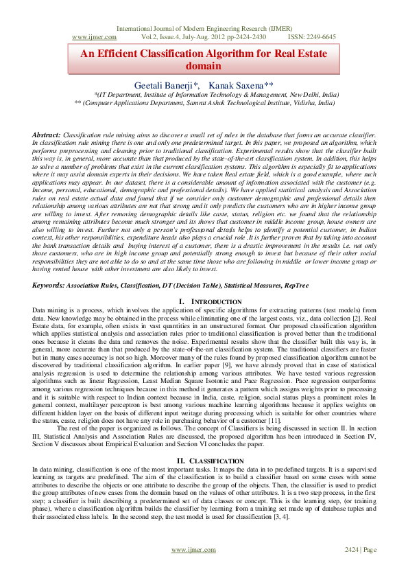 (PDF) An Efficient Classification Algorithm for Real Estate domain