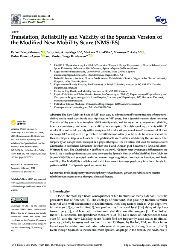 (PDF) Translation, Reliability and Validity of the Spanish Version of ...