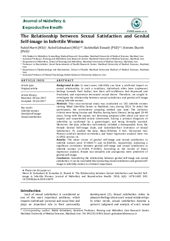 Pdf The Relationship Between Sexual Satisfaction And Genital Self