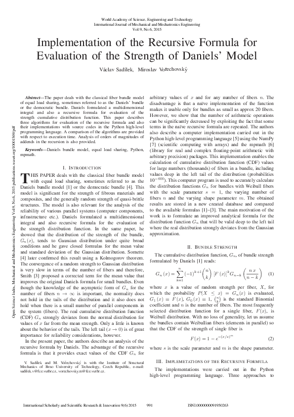 (PDF) Implementation of the Recursive Formula for Evaluation of the ...