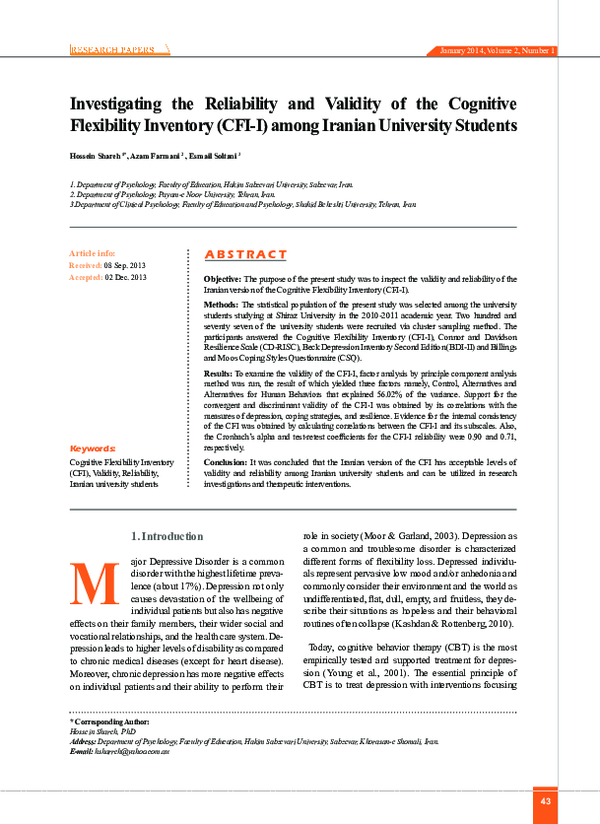 (PDF) Investigating the Reliability and Validity of the Cognitive ...