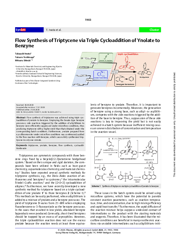 (PDF) Flow Synthesis of Triptycene via Triple Cycloaddition of Ynolate ...