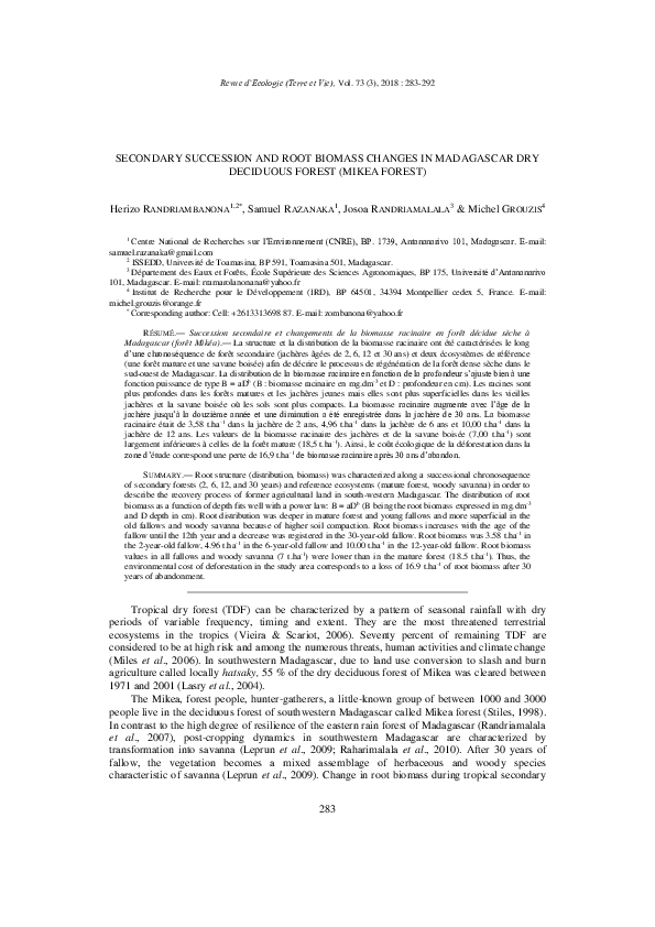 (PDF) Secondary succession and root biomass changes in Madagascar dry ...