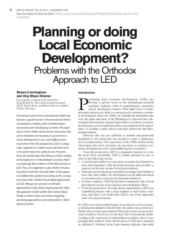 (PDF) Planning or Doing Local Economic Development? Problems With the ...