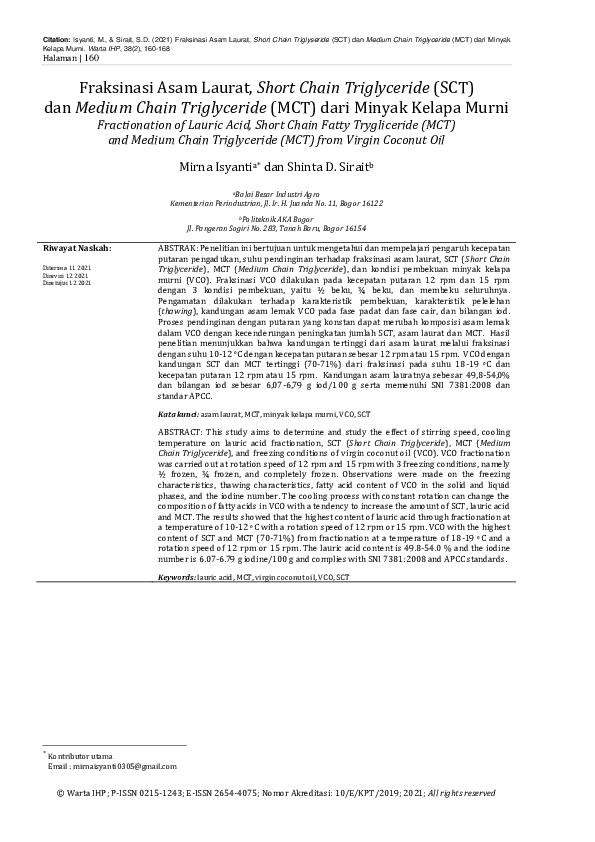 (PDF) Fraksinasi Asam Laurat, Short Chain Triglyceride (SCT) dan Medium ...