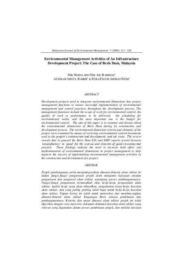 (PDF) Environmental management activities of an infrastructure ...