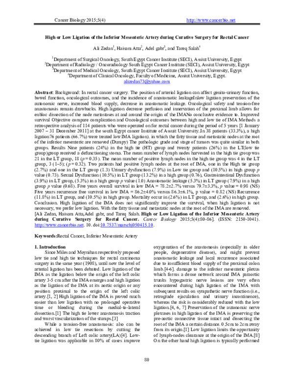 (PDF) High or Low Ligation of the Inferior Mesenteric Artery during ...