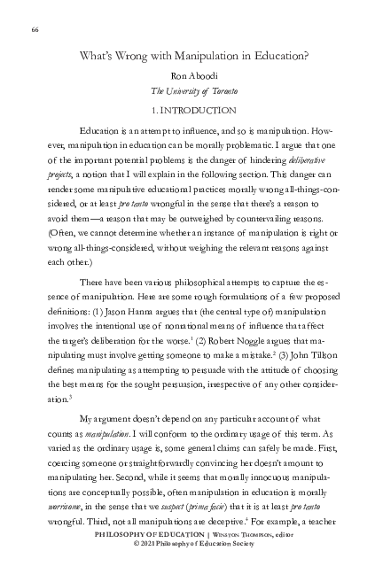 (PDF) What's Wrong with Manipulation in Education?