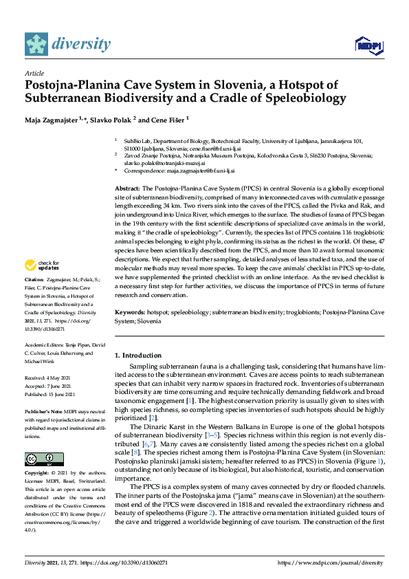 (PDF) Postojna-Planina Cave System in Slovenia, a Hotspot of ...