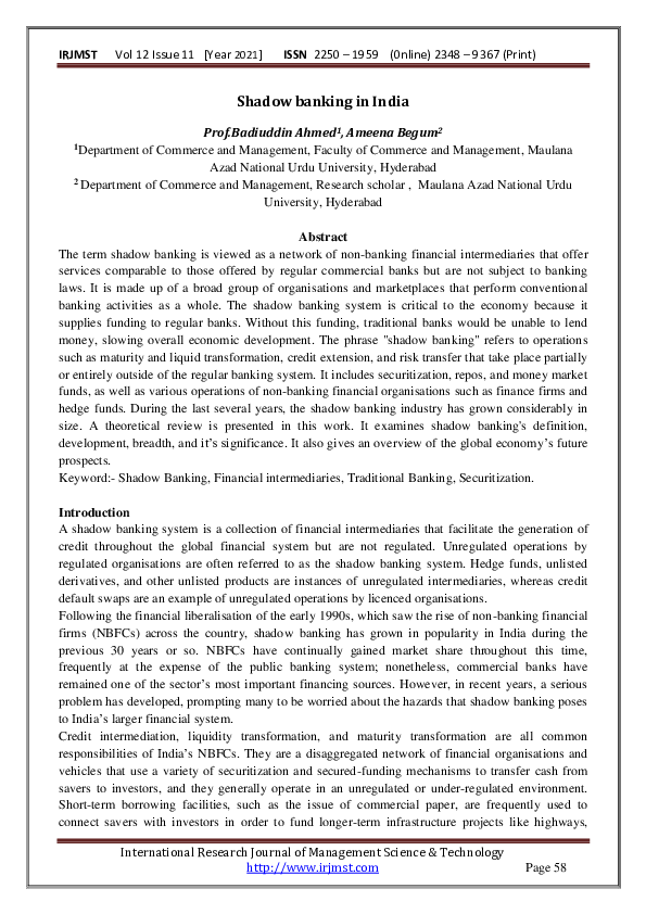 (PDF) Shadow banking in India