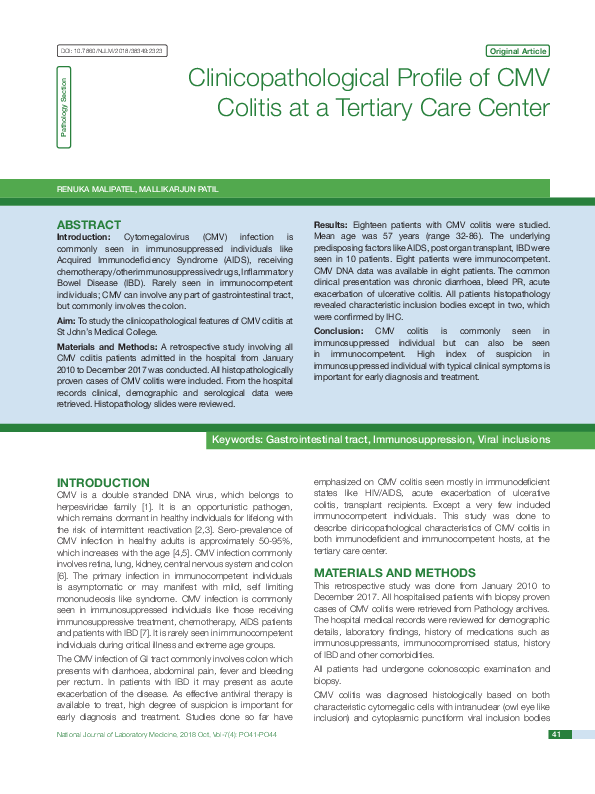 (PDF) Clinicopathological Profile of CMV Colitis at a Tertiary Care Center