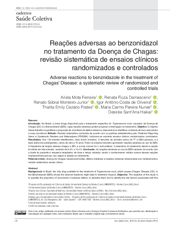 (PDF) Reações adversas ao benzonidazol no tratamento da Doença de ...