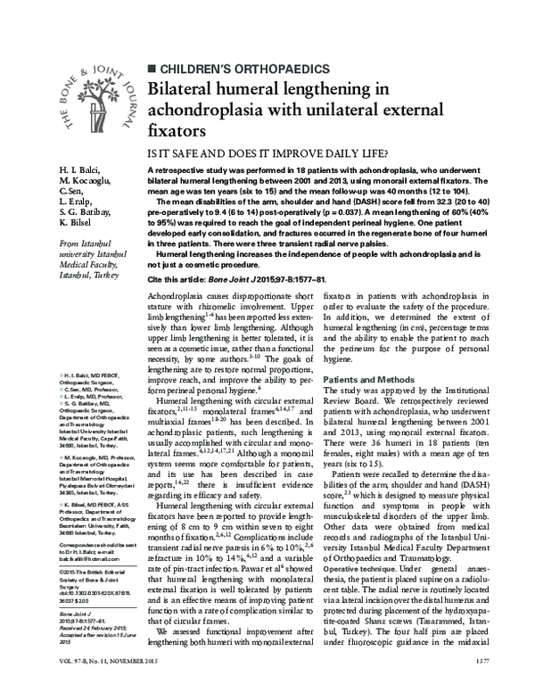 (PDF) Bilateral humeral lengthening in achondroplasia with unilateral ...