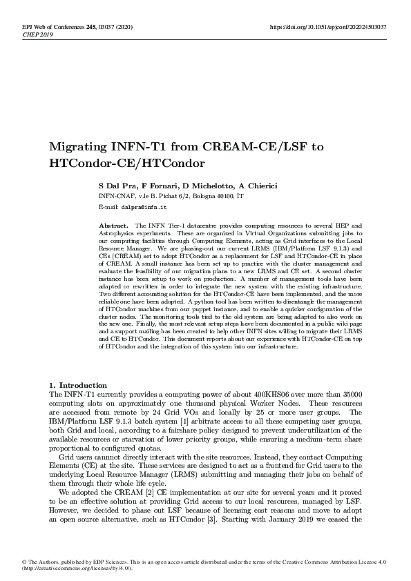 (PDF) Migrating INFN-T1 from CREAM-CE/LSF to HTCondor-CE/HTCondor