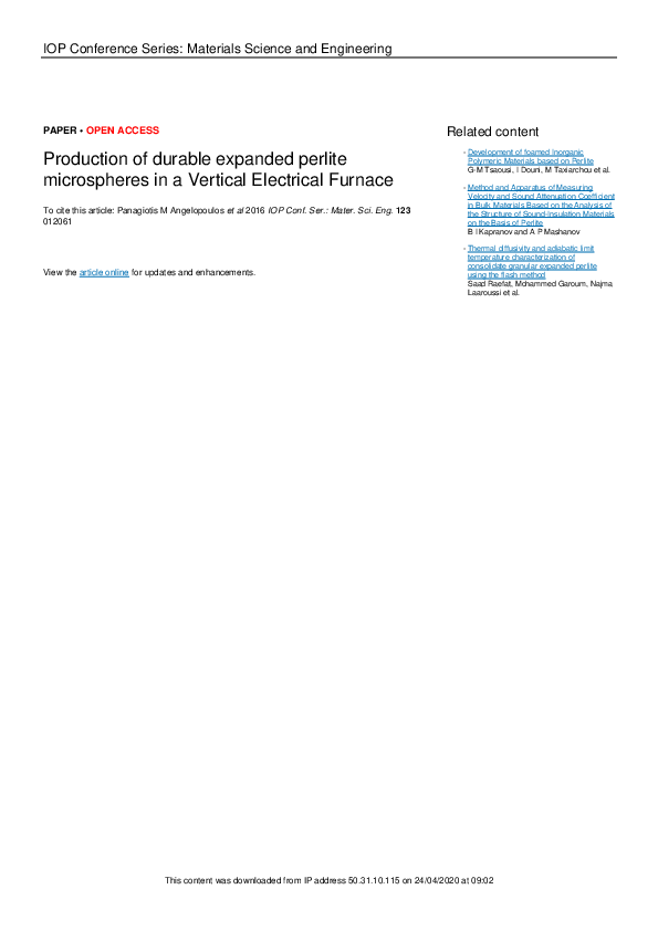 (PDF) Production of durable expanded perlite microspheres in a Vertical ...