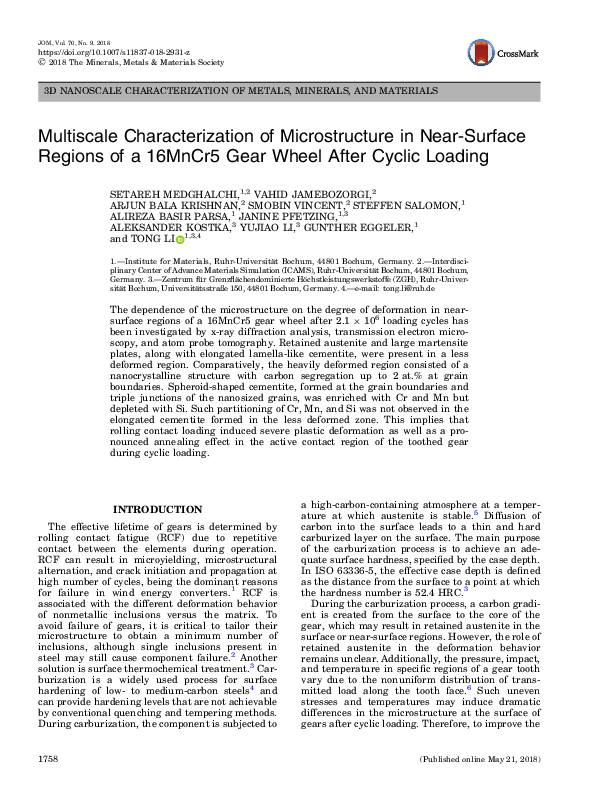 (PDF) Multiscale Characterization of Microstructure in Near-Surface Regions of a 16MnCr5 Gear ...