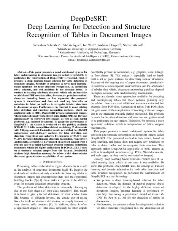Deepdesrt Deep Learning For Detection And Structure Recognition Of Tables In Document Images