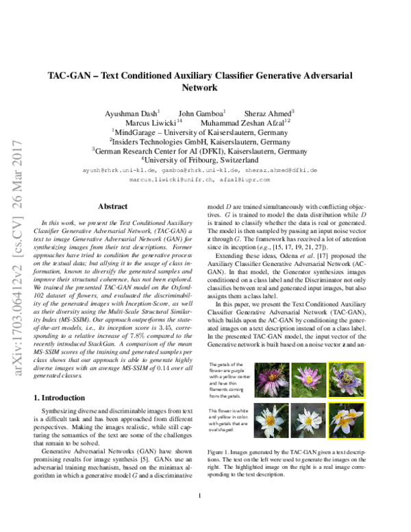 Pdf Tac Gan Text Conditioned Auxiliary Classifier Generative Adversarial Network