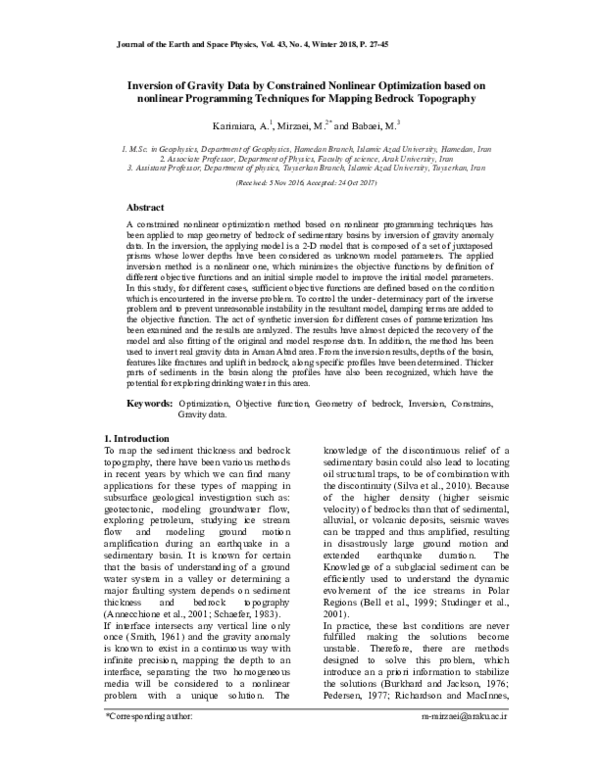 (PDF) Inversion of Gravity Data by Constrained Nonlinear Optimization based on nonlinear ...