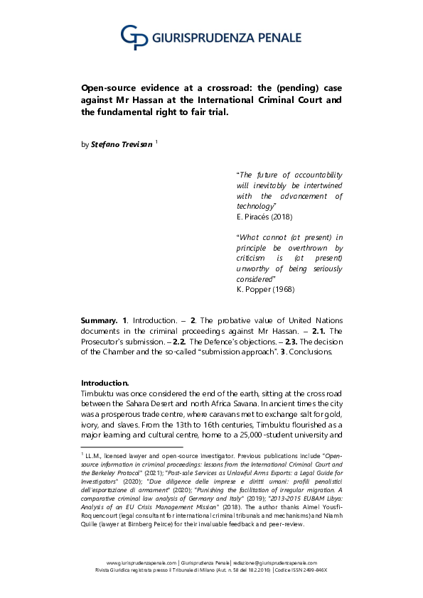 (PDF) Open-source evidence at a crossroad: the (pending) case against ...