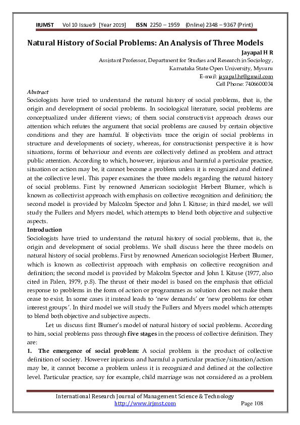 (PDF) Natural History of Social Problems: An Analysis of Three Models