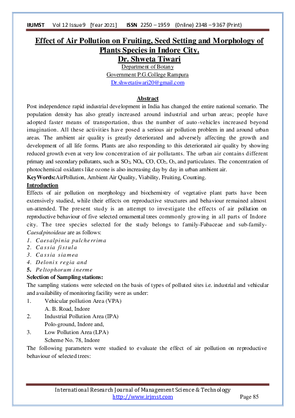 (PDF) Effect of Air Pollution on Fruiting, Seed Setting and Morphology ...